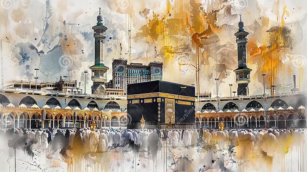 Holy Kaaba in Mecca, Saudi Arabia. Style in Watercolor Painting Stock ... Holy Kaaba in Mecca, Saudi Arabia. Style in Watercolor Painting Stock ...