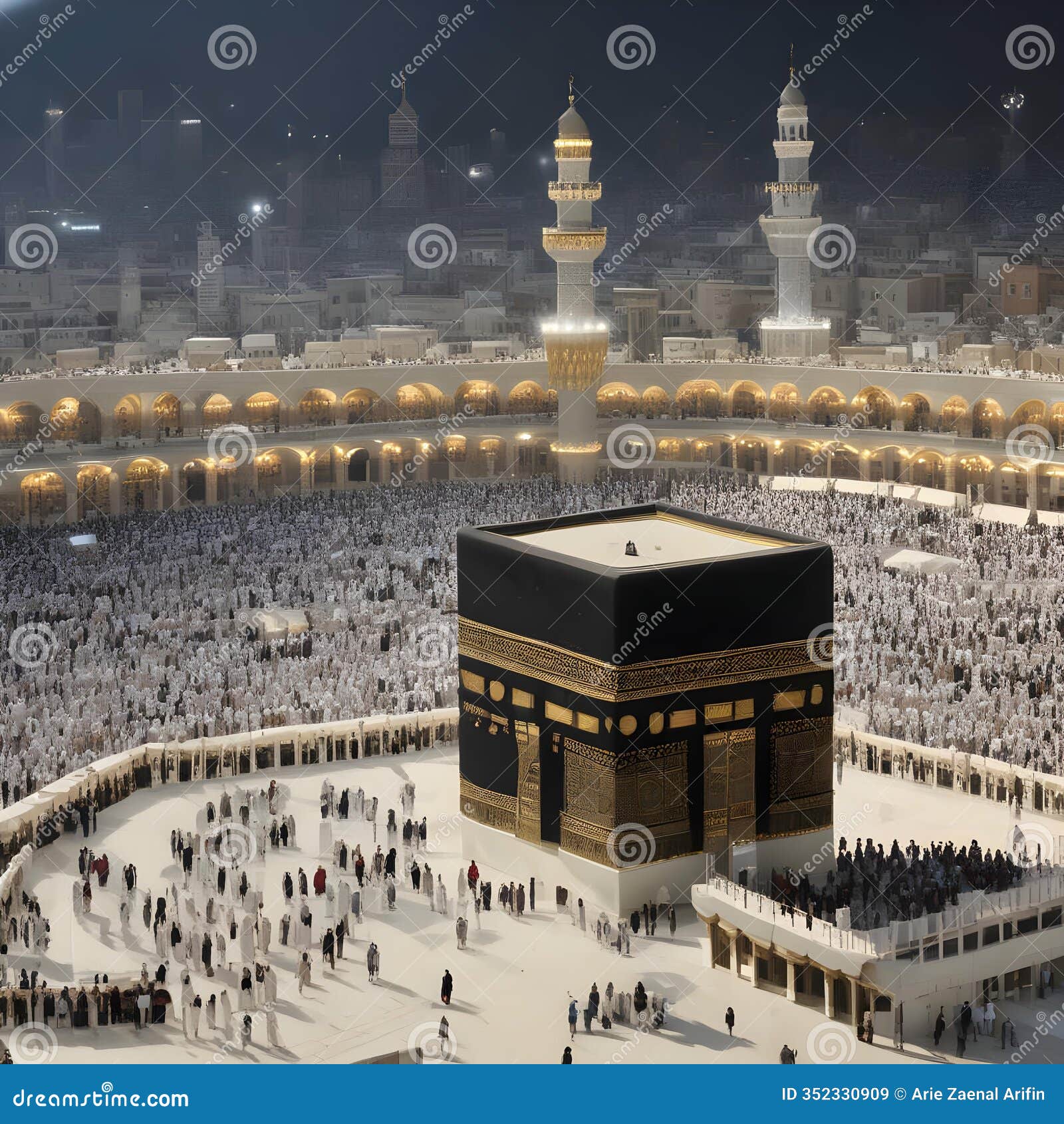 The Holy Kaaba In Mecca Surrounded By Pilgrims At Night Stock Image ...