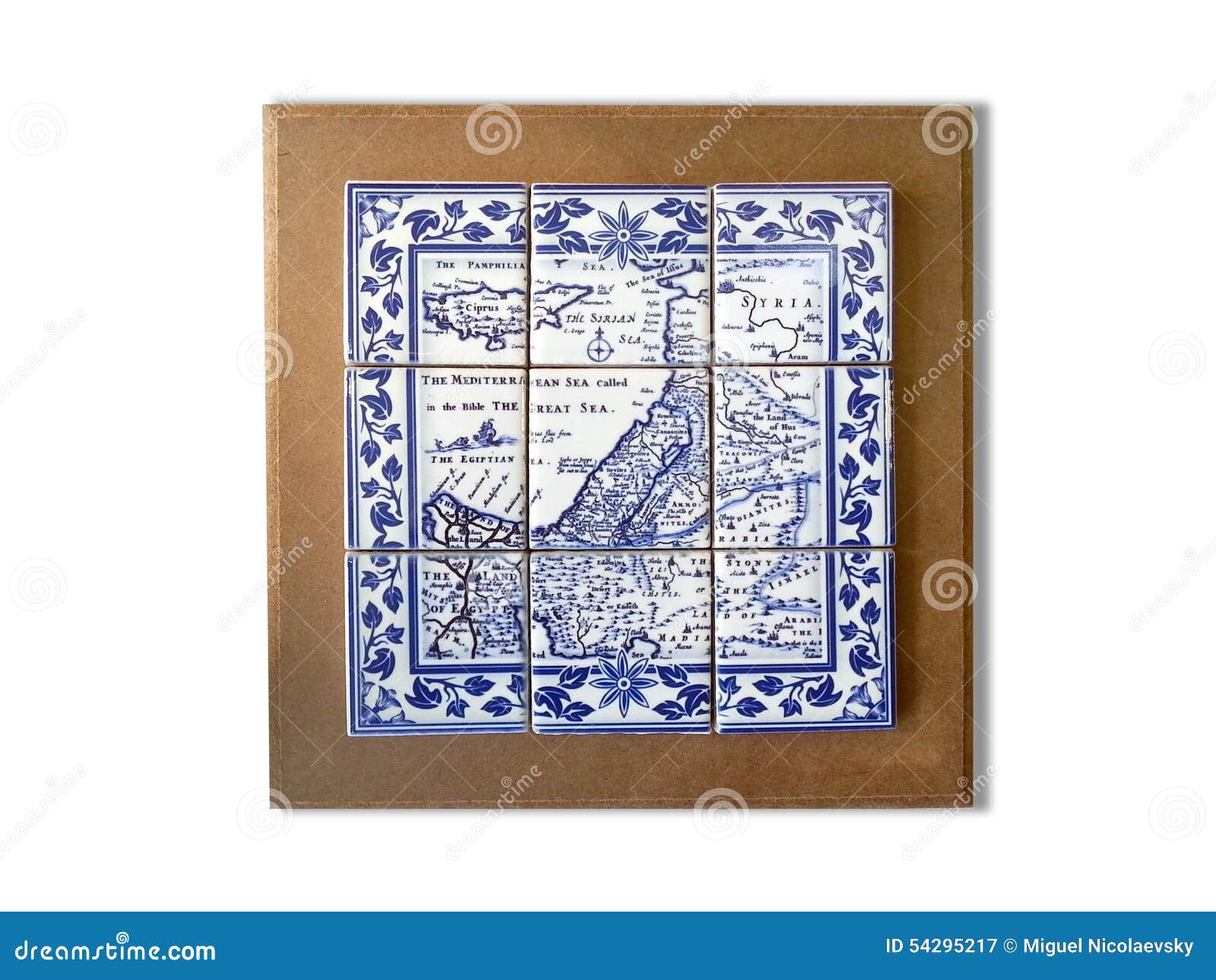 Holy Land Souvenir Ancient Map Ceramic Tile Framed Stock Illustration ...