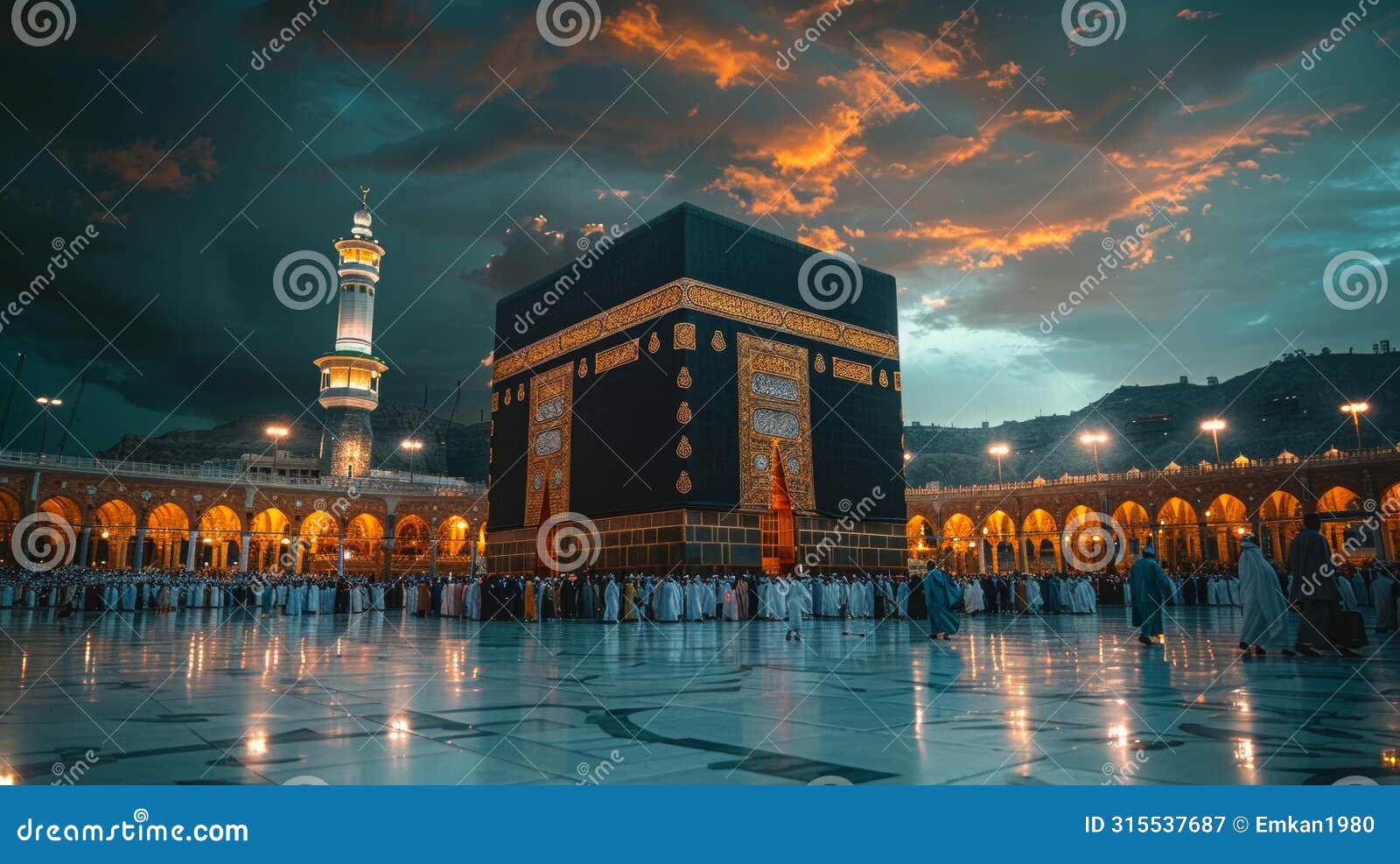The Holy Mosque of Mecca stock illustration. Illustration of prayer ...