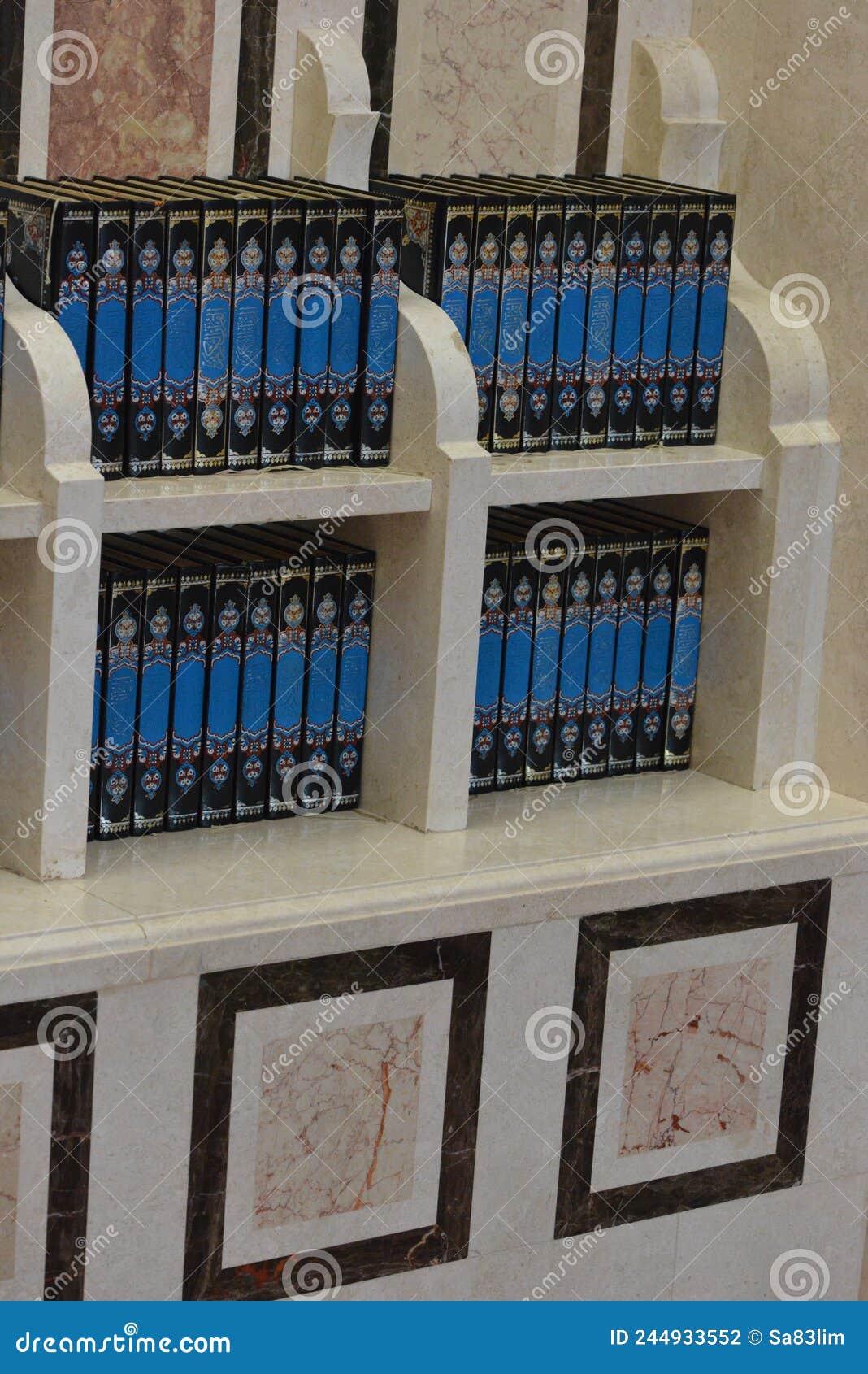 Holy Quran Books in Mosque Shelf Stock Photo - Image of facade, room ...