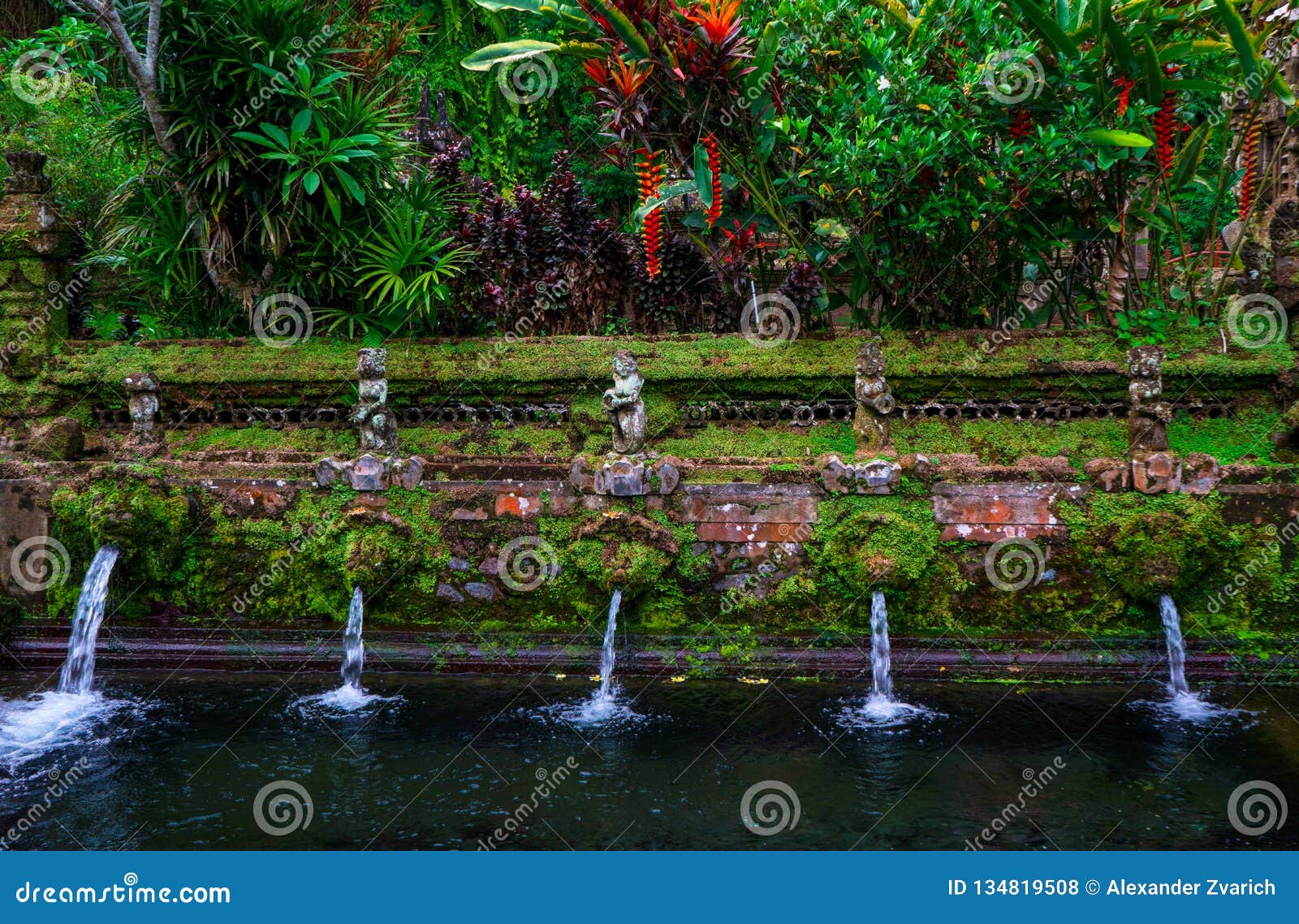 Front View of a Holy Spring Water Temple Stock Photo - Image of green ...
