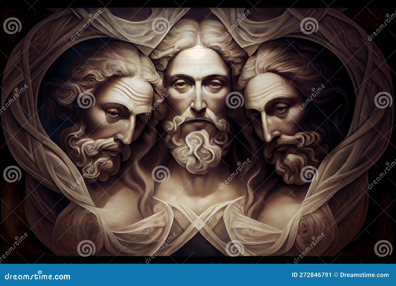 Holy Trinity, with Three Different Human Faces and Hands Visible Stock ...