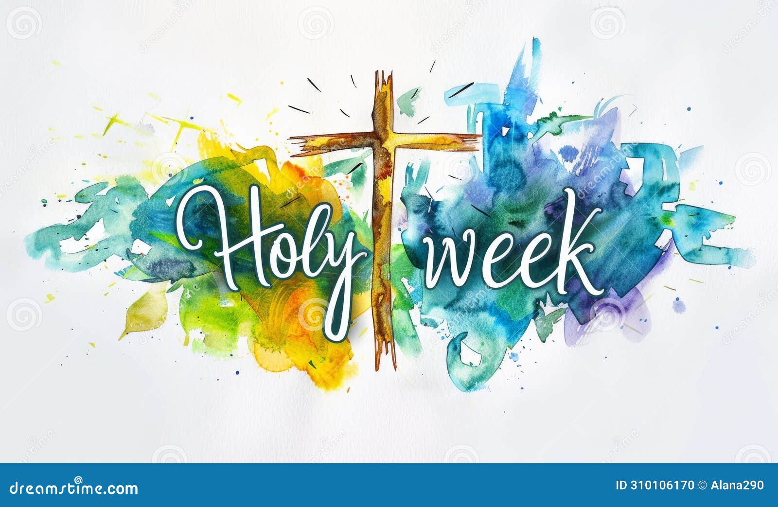 Holy Week Calligraphy Text with Abstract Grunge Cross on Painted Splash ...