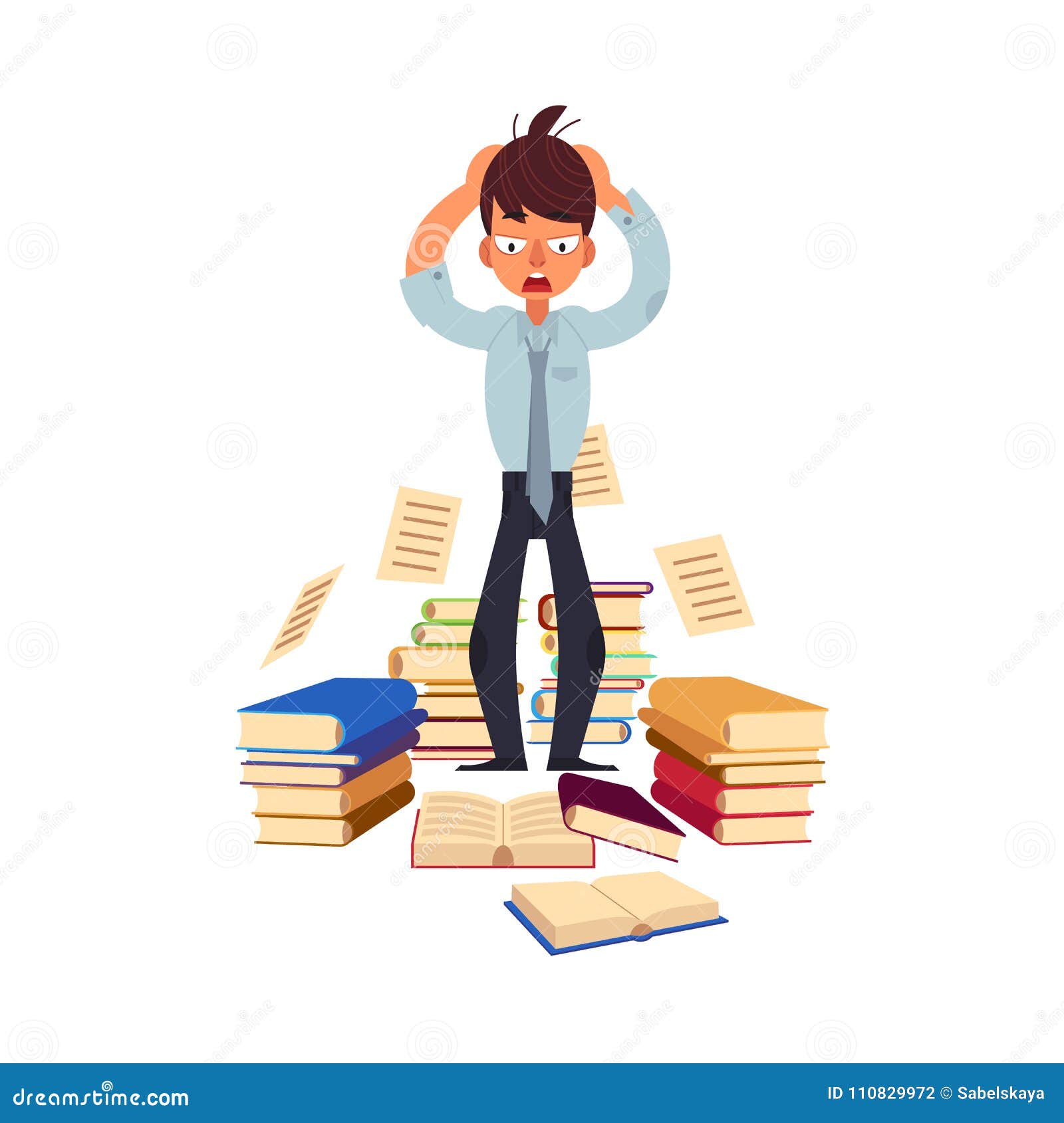 Hombre Agotado Subrayado Plano Del Vector Con Los Libros Ilustración ...