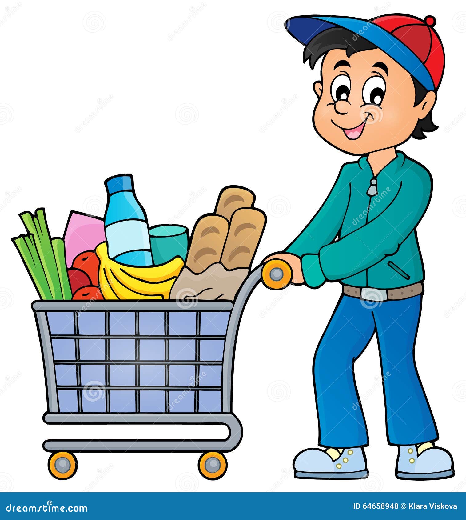 Hombre Con El Carro De Compras Lleno Ilustración del Vector ...