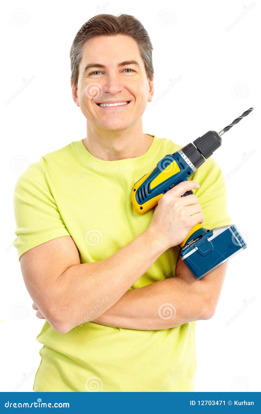 Hombre con el taladro imagen de archivo. Imagen de mano - 12703471