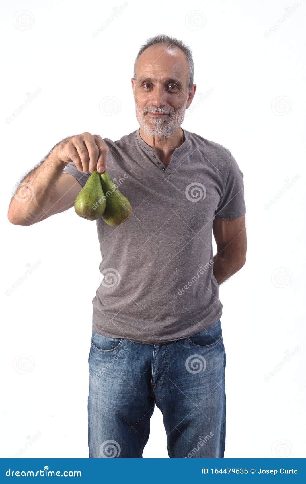 Hombre Con Pera Sobre Fondo Blanco Imagen de archivo - Imagen de fruta ...