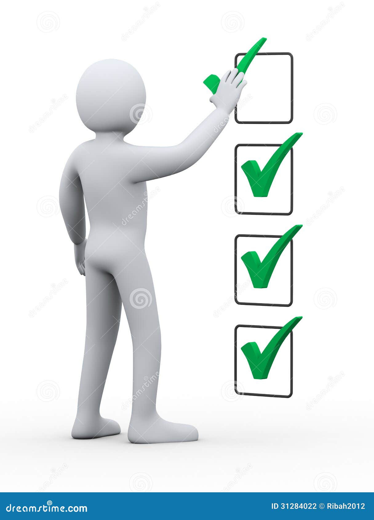 Hombre 3d Que Pone La Marca De Verificación Fotografía de archivo ...