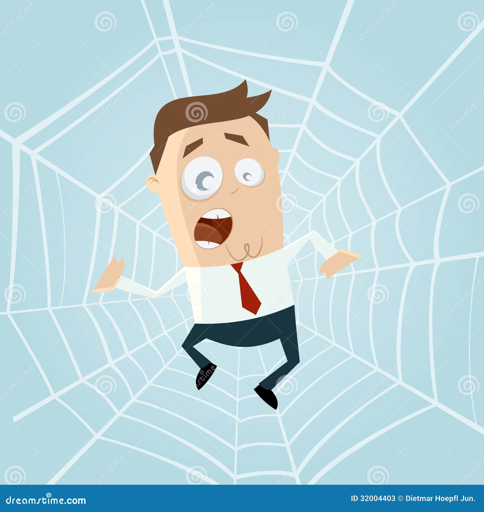Hombre De La Historieta Atrapado En Spiderweb Ilustración del Vector ...