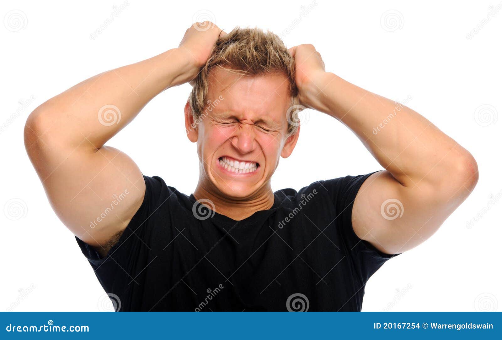 Hombre Frustrado Aislado En Blanco Foto de archivo - Imagen de apriete ...