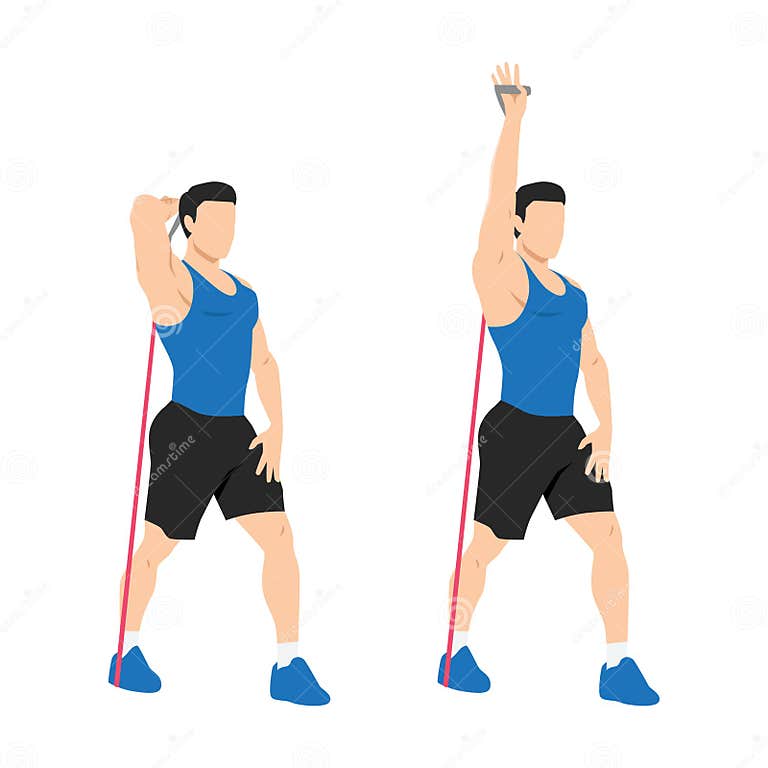 Hombre Haciendo Ejercicio De Extensiones De Tricep De Banda De ... Hombre Haciendo Ejercicio De Extensiones De Tricep De Banda De ...
