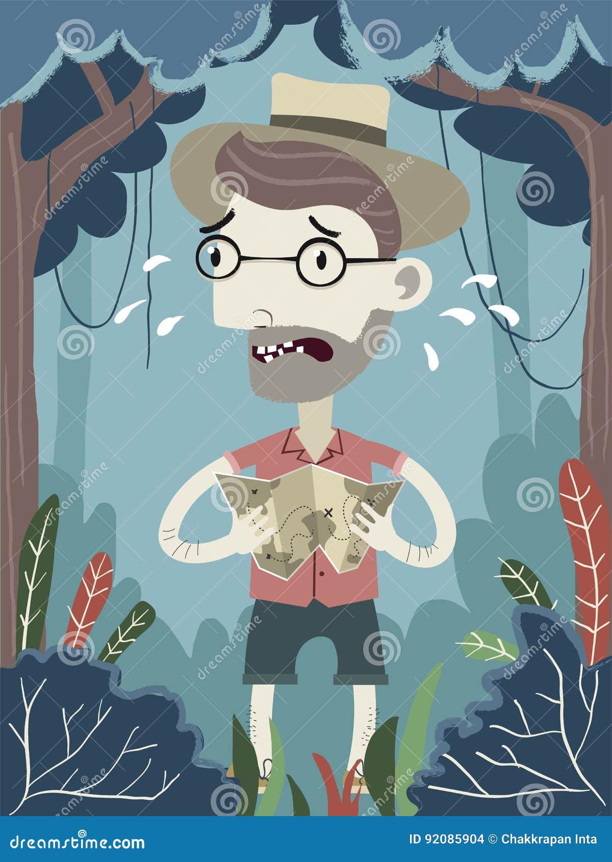 Hombre perdido en la selva ilustración del vector. Ilustración de ...