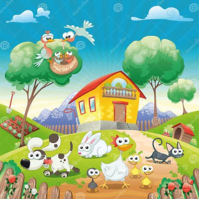 Home with Animals. stock vector. Illustration of nature - 15424876