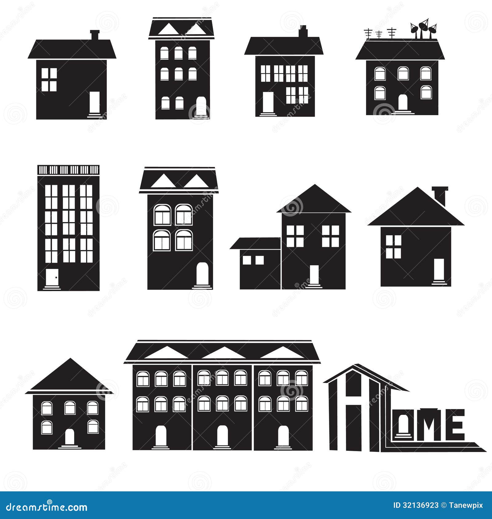 Home and Apartment Icons Set Stock Illustration - Illustration of ...