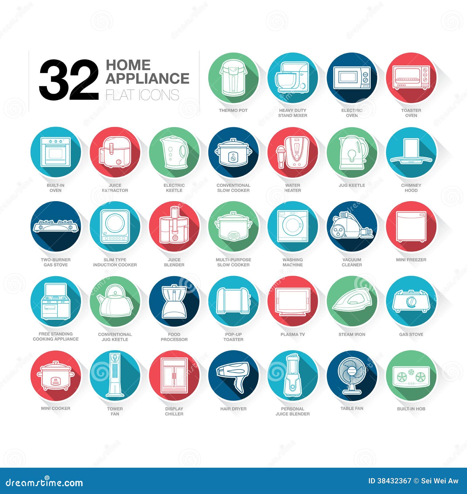 Home Appliance Icons Flat stock vector. Illustration of kitchen - 38432367