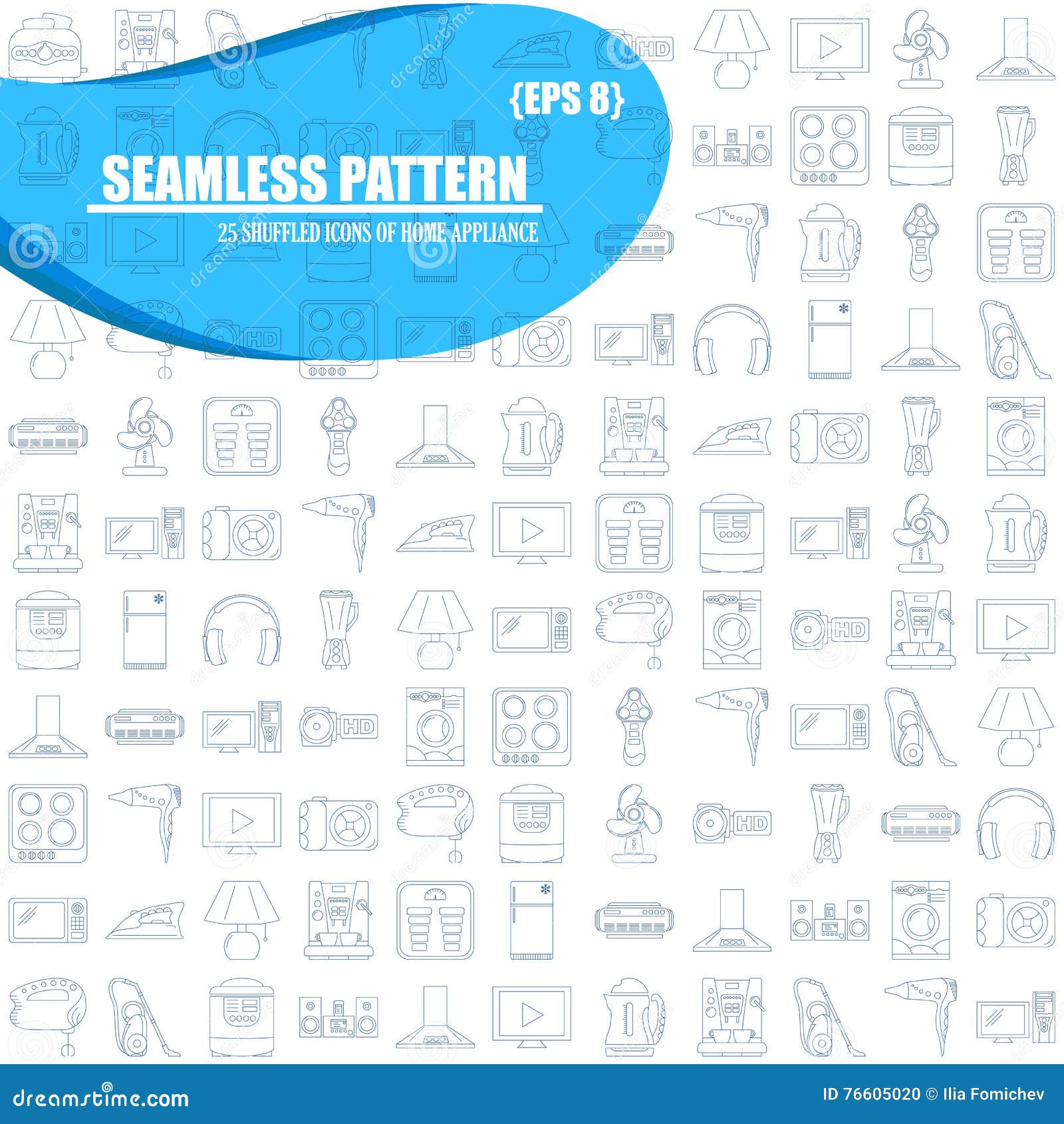 Home Appliance Line Art Seamless Pattern Stock Vector - Illustration of ...