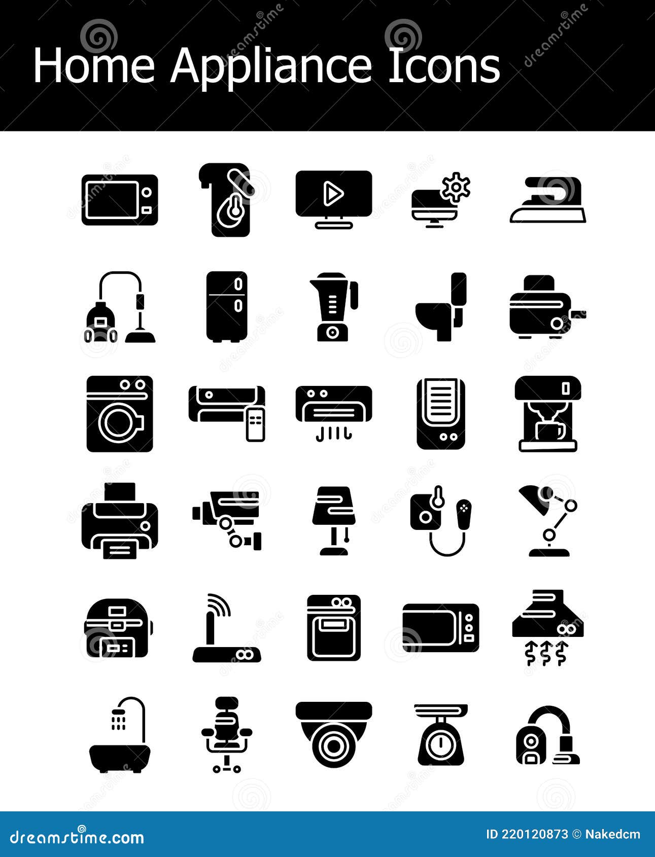 30 Home Appliance Simple Solid Icons Pack Stock Vector - Illustration ...