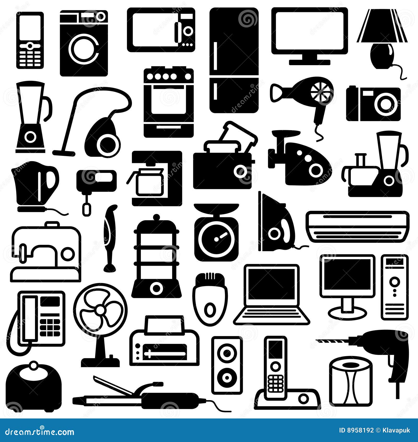 Home appliances icons stock vector. Illustration of electronics - 8958192