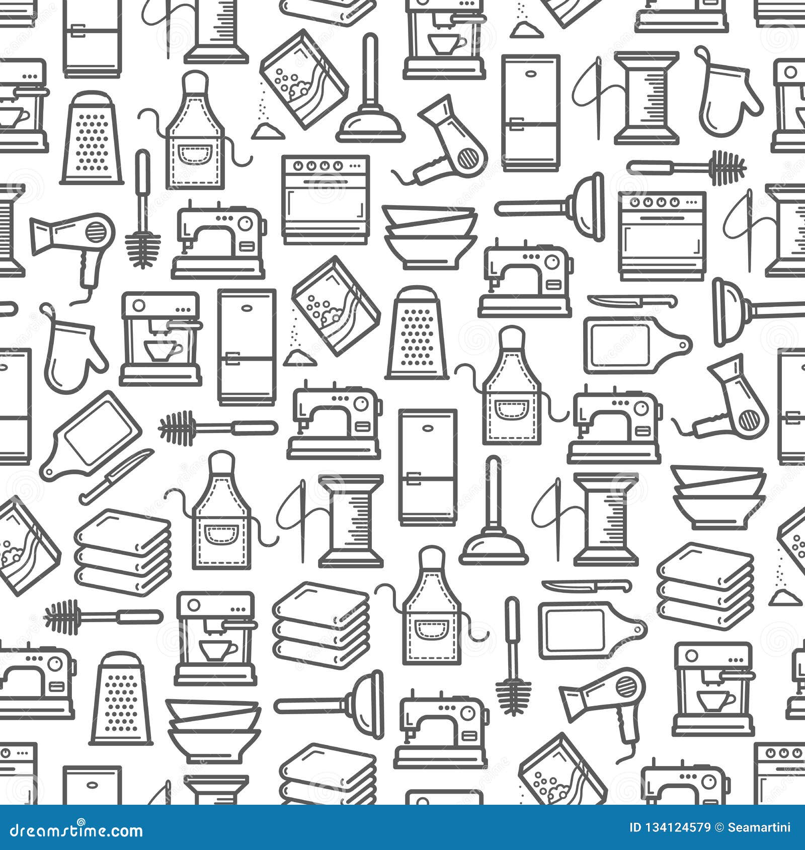 Home Appliances, Kitchen Utensils Seamless Pattern Stock Vector ...