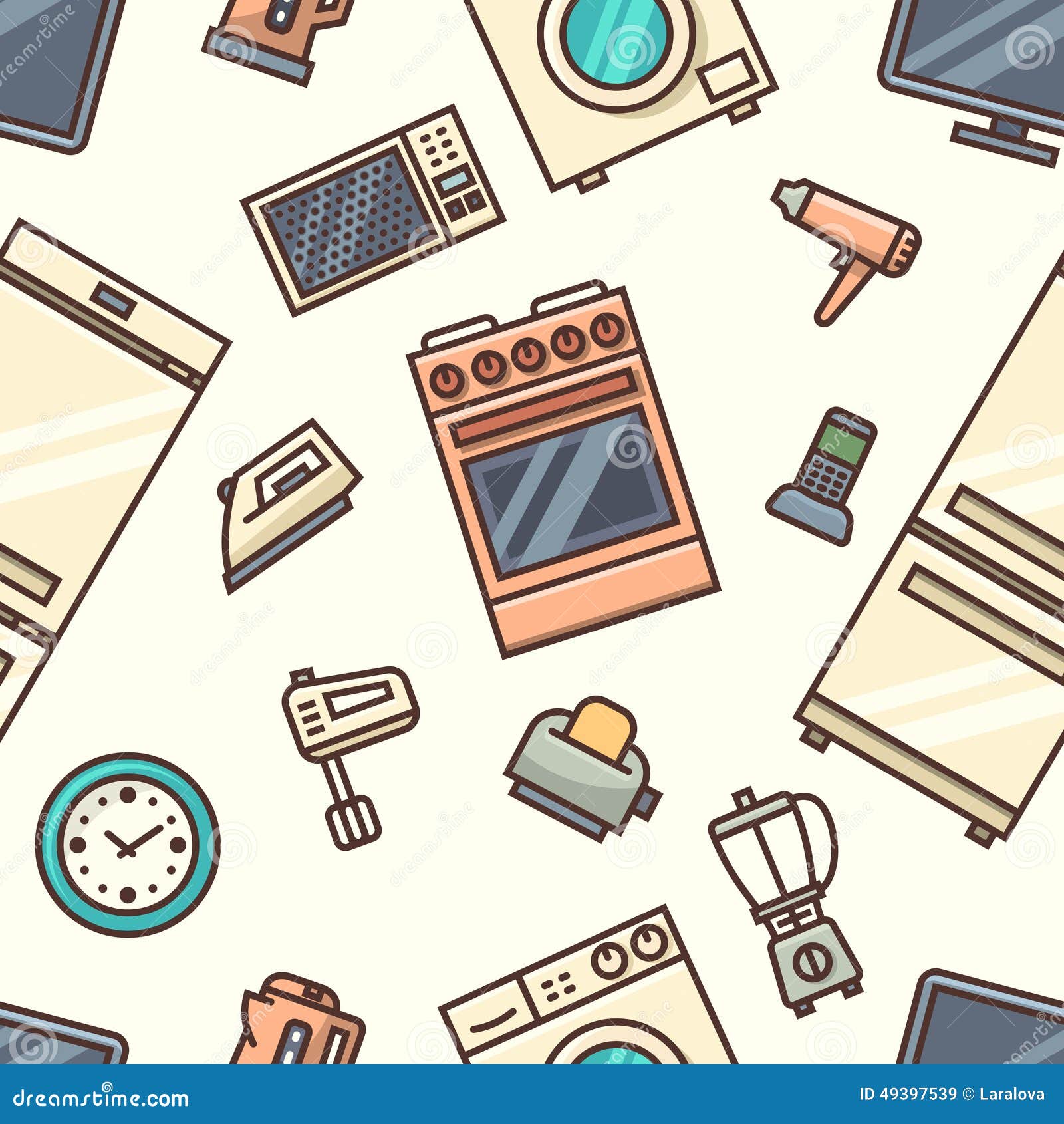 Home Appliances Seamless Pattern Stock Vector - Illustration of kitchen ...