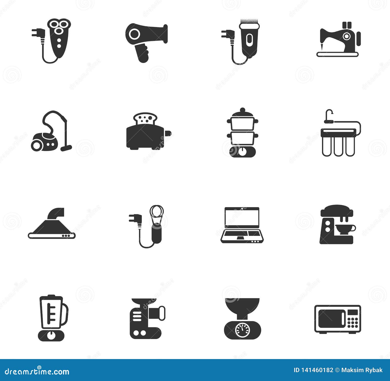 Home appliances icon set stock illustration. Illustration of microwave ...