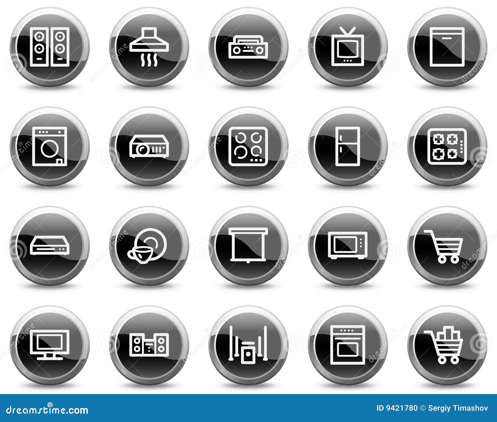Home Appliances Web Icons, Black Circle Buttons Stock Vector ...