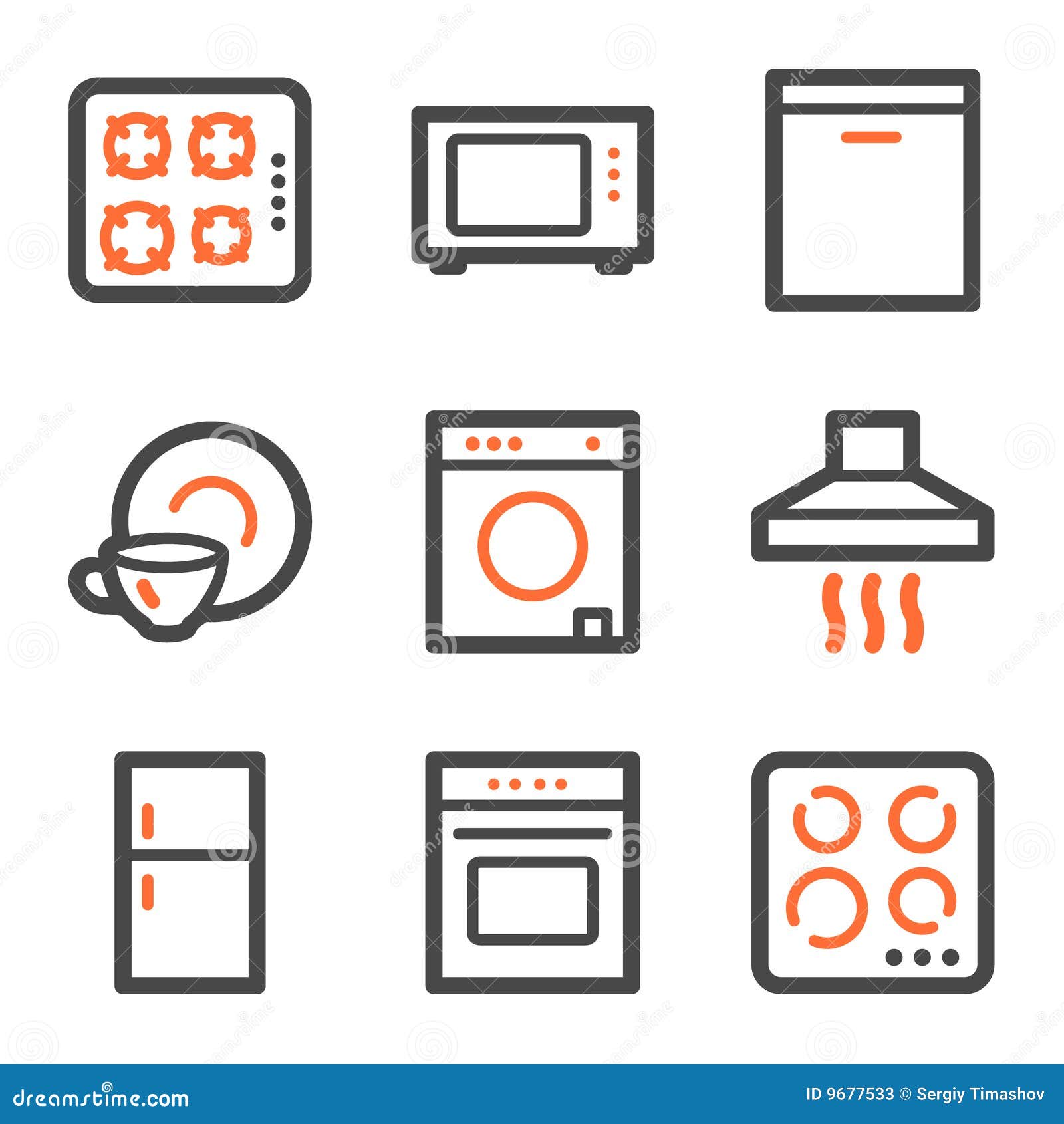 Home Appliances Web Icons, Orange and Gray Contour Stock Vector ...