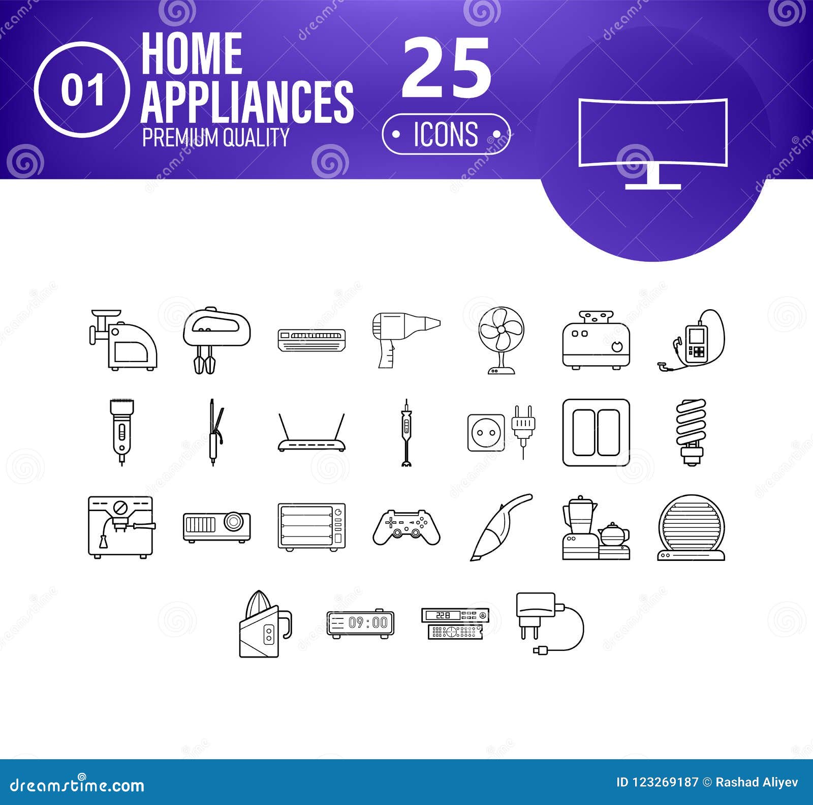 Home applience icons set stock illustration. Illustration of microwave ...