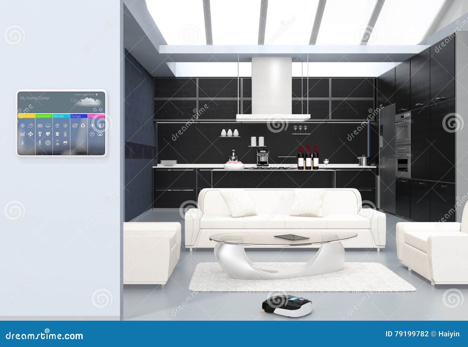 Home Automation Control Panel on the Kitchen Wall Stock Illustration ...