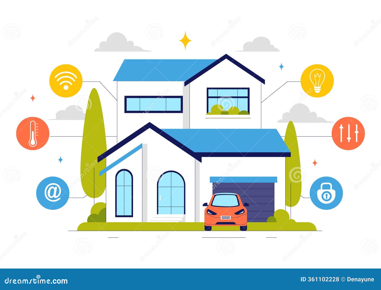 Home Automation Vector Illustration Featuring A Smart Home Controlled ...