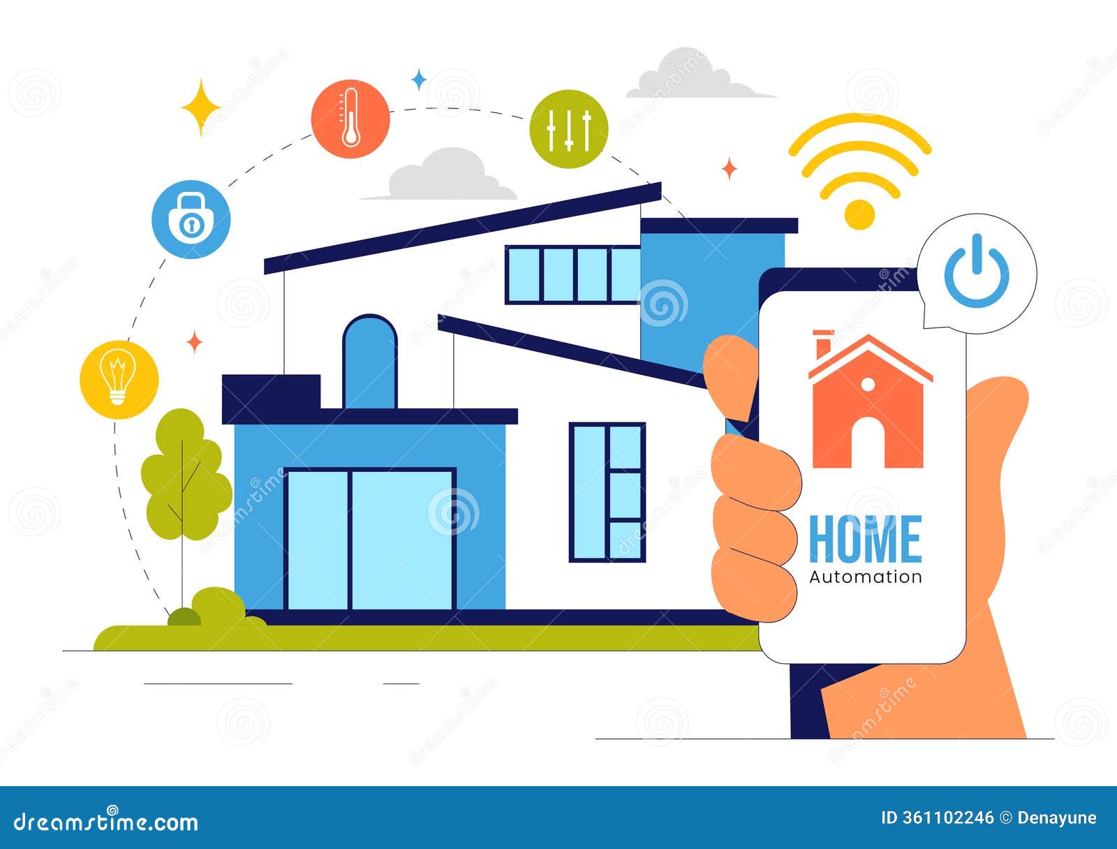 Home Automation Vector Illustration Featuring a Smart Home Controlled ...
