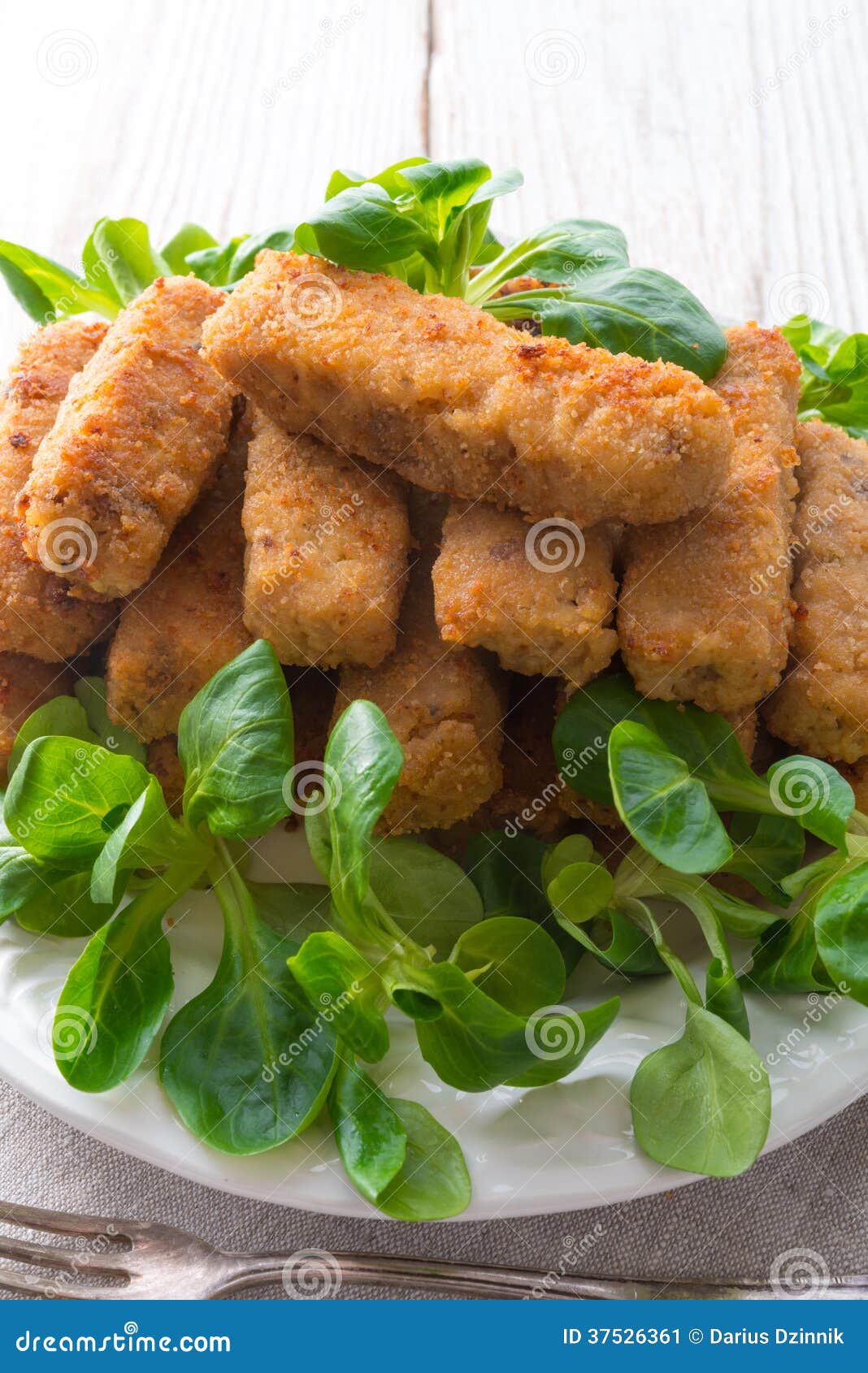 Home-baked Fish Sticks with Salad Stock Image - Image of macro ...