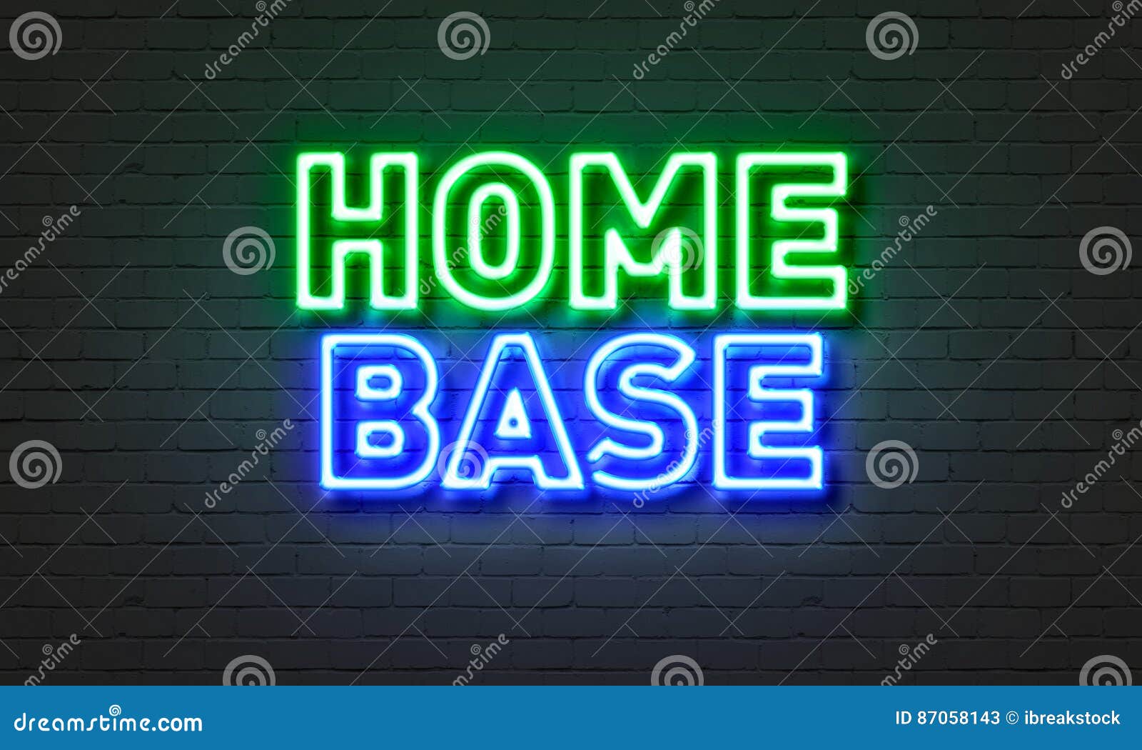 Home Base Neon Sign on Brick Wall Background. Stock Image - Image of ...