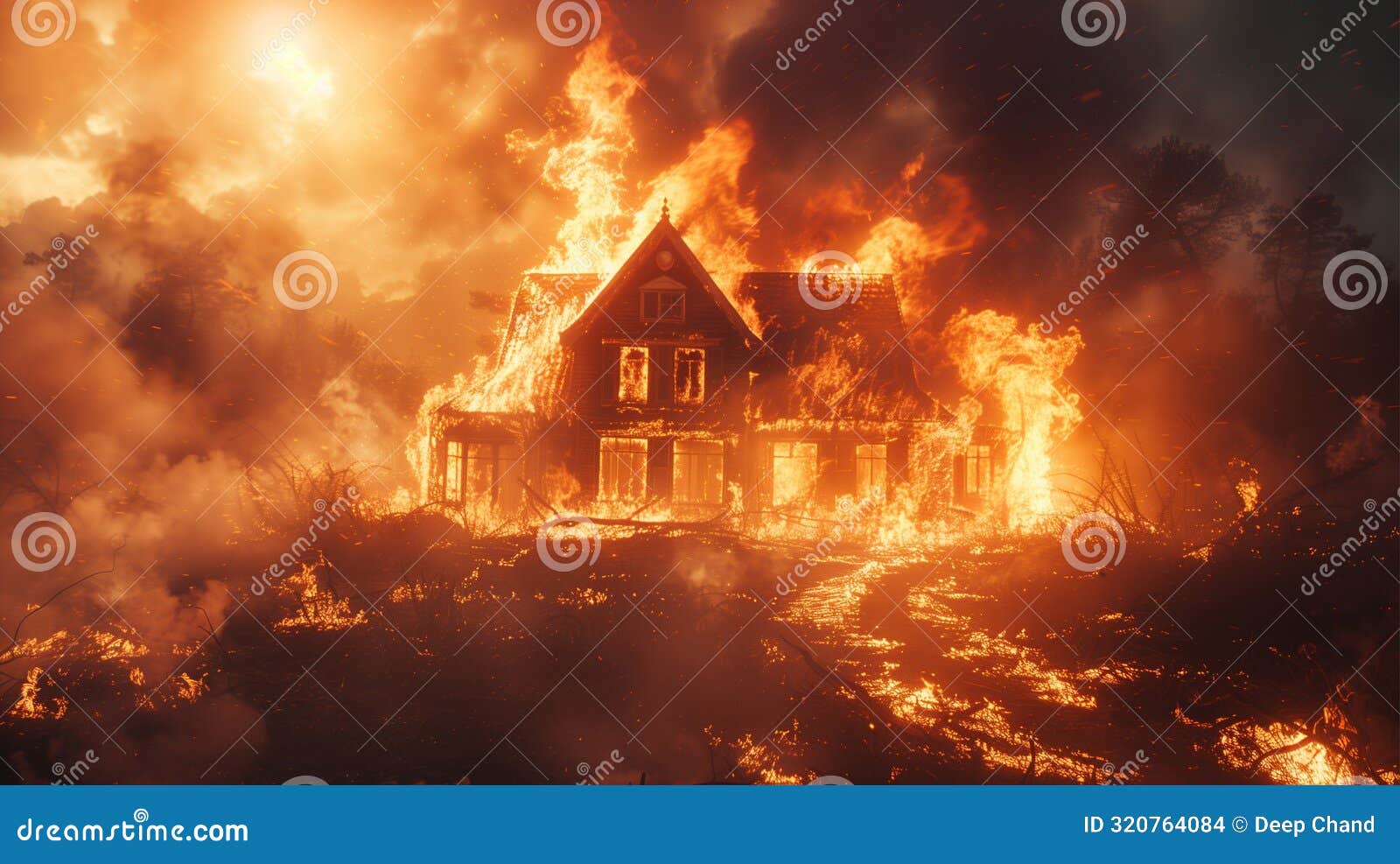 Home Burning in Flames Causing a Lot of Smoke Stock Illustration ...