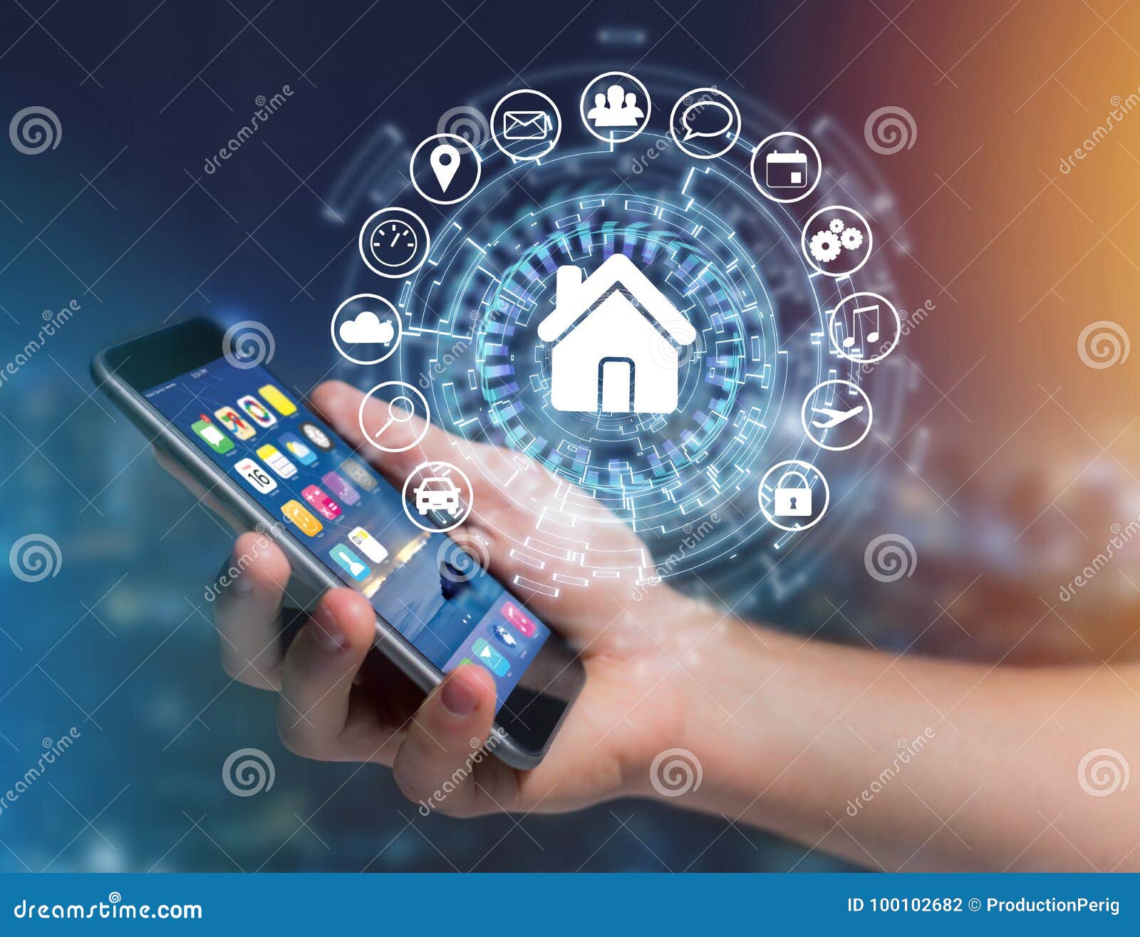 Home Button of a Technology Interface Surrounded by Application Stock ...