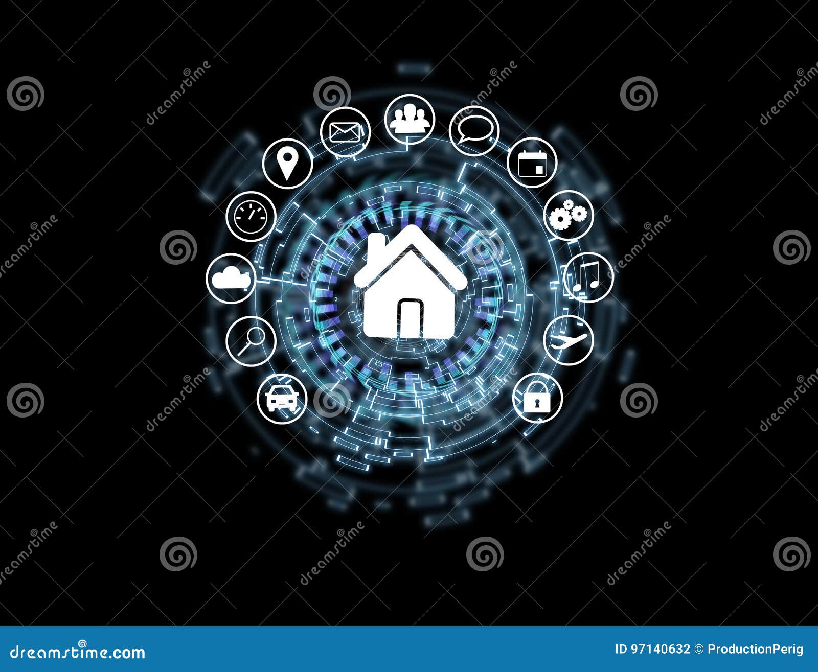 Home Button of a Technology Interface Surrounded by Application Stock ...