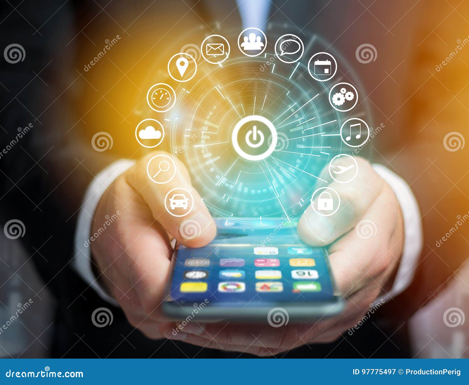 Home Button of a Technology Interface Surrounded by Application Stock ...