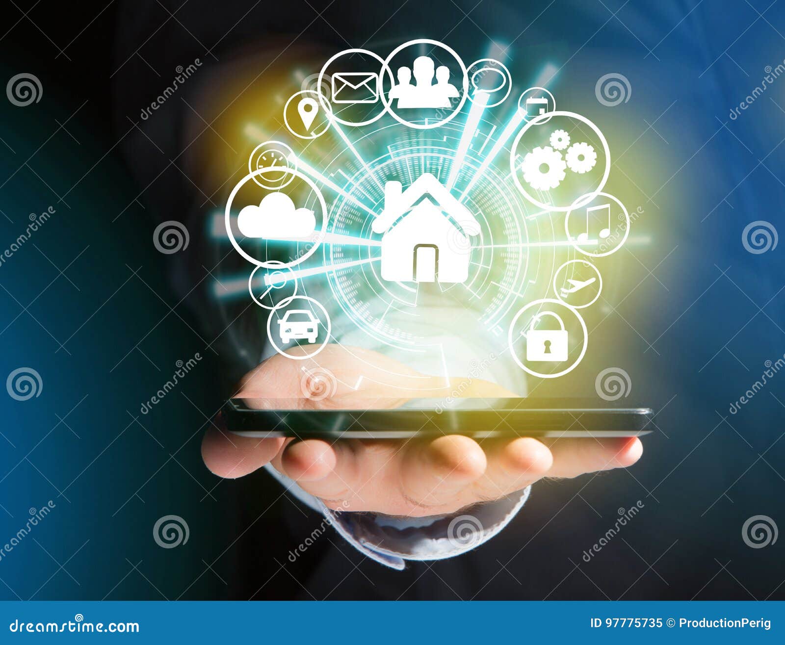 Home Button of a Technology Interface Surrounded by Application Stock ...