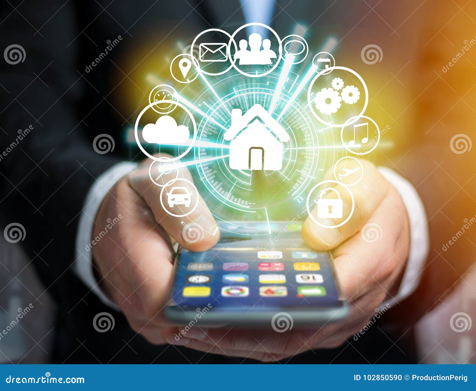 Home Button of a Technology Interface Surrounded by Application Stock ...