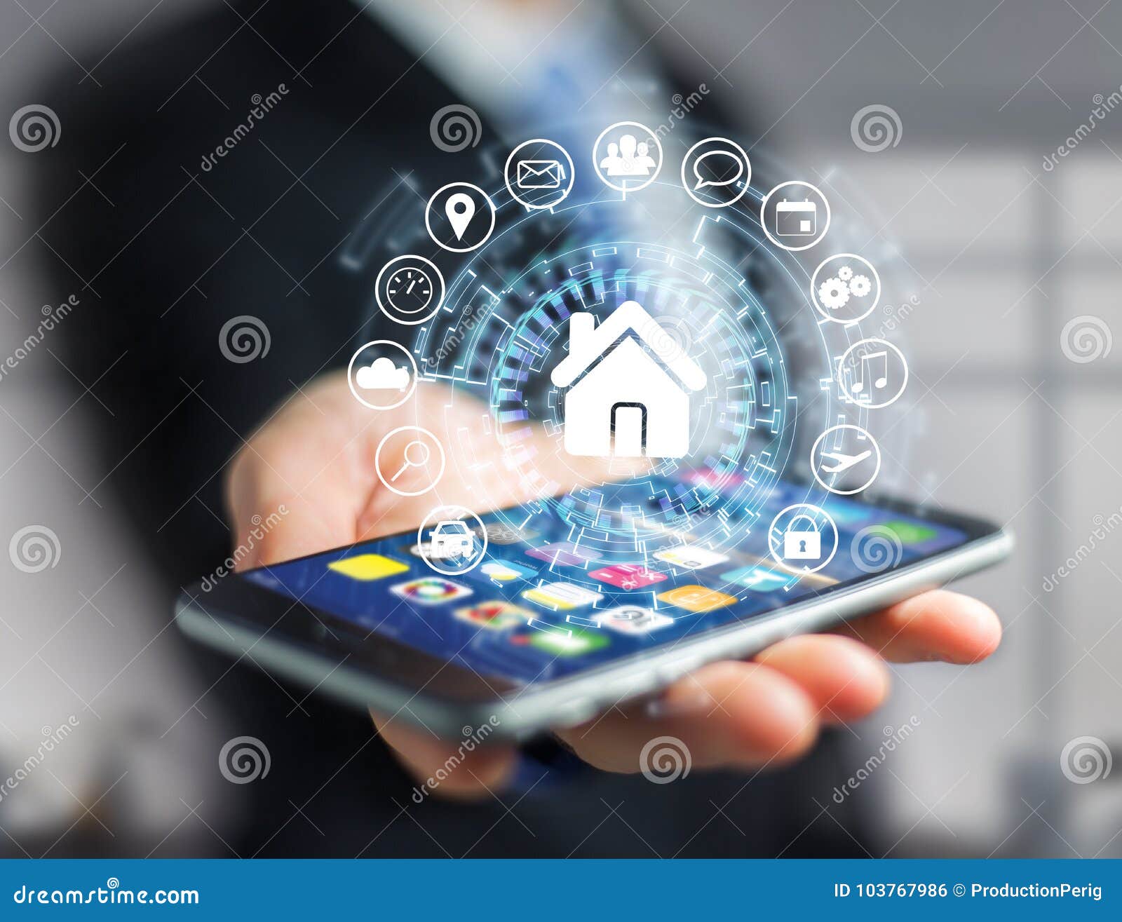 Home Button of a Technology Interface Surrounded by Application Stock ...