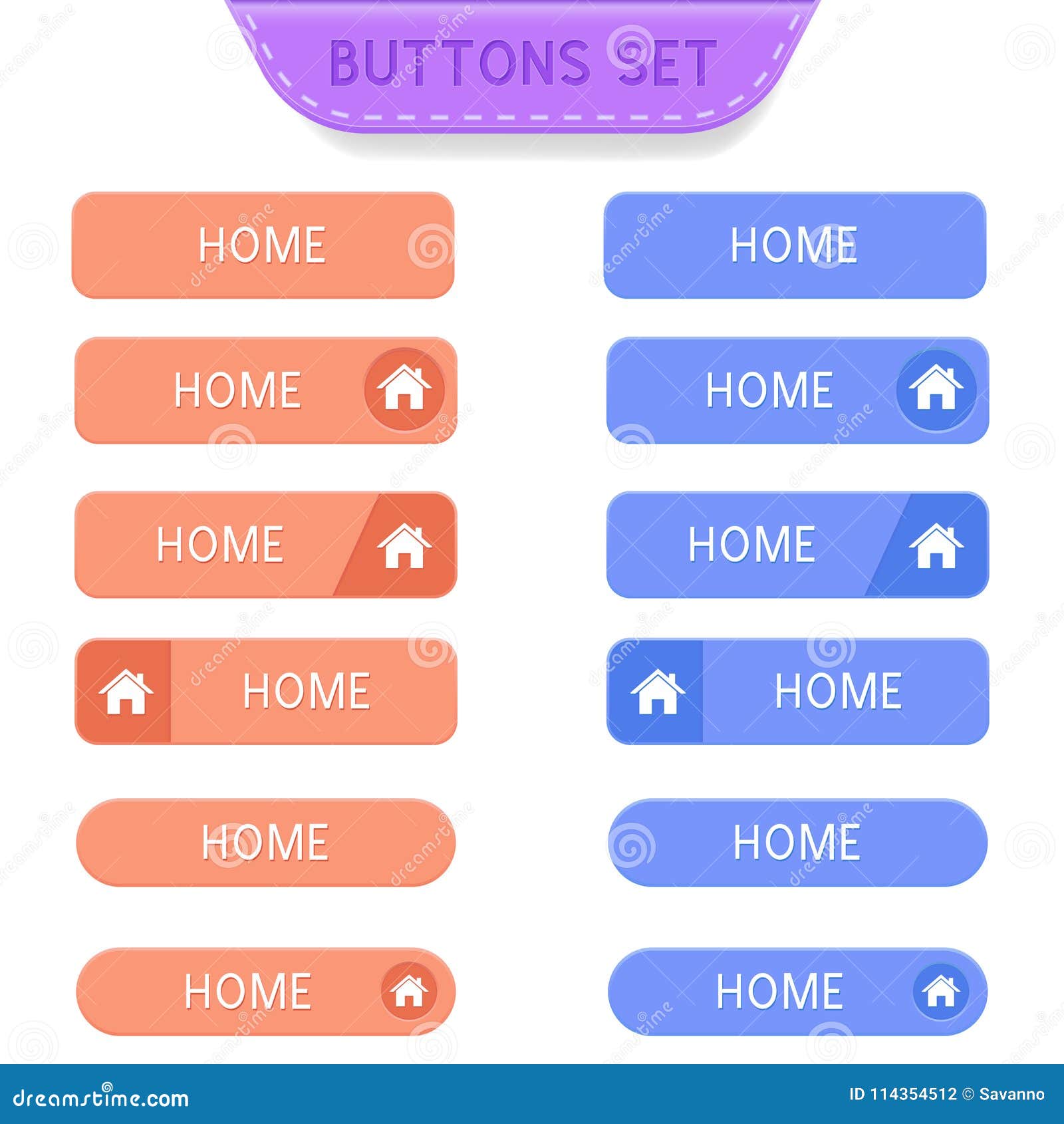 Home Buttons Set. Collection of Web Buttons Stock Vector - Illustration ...