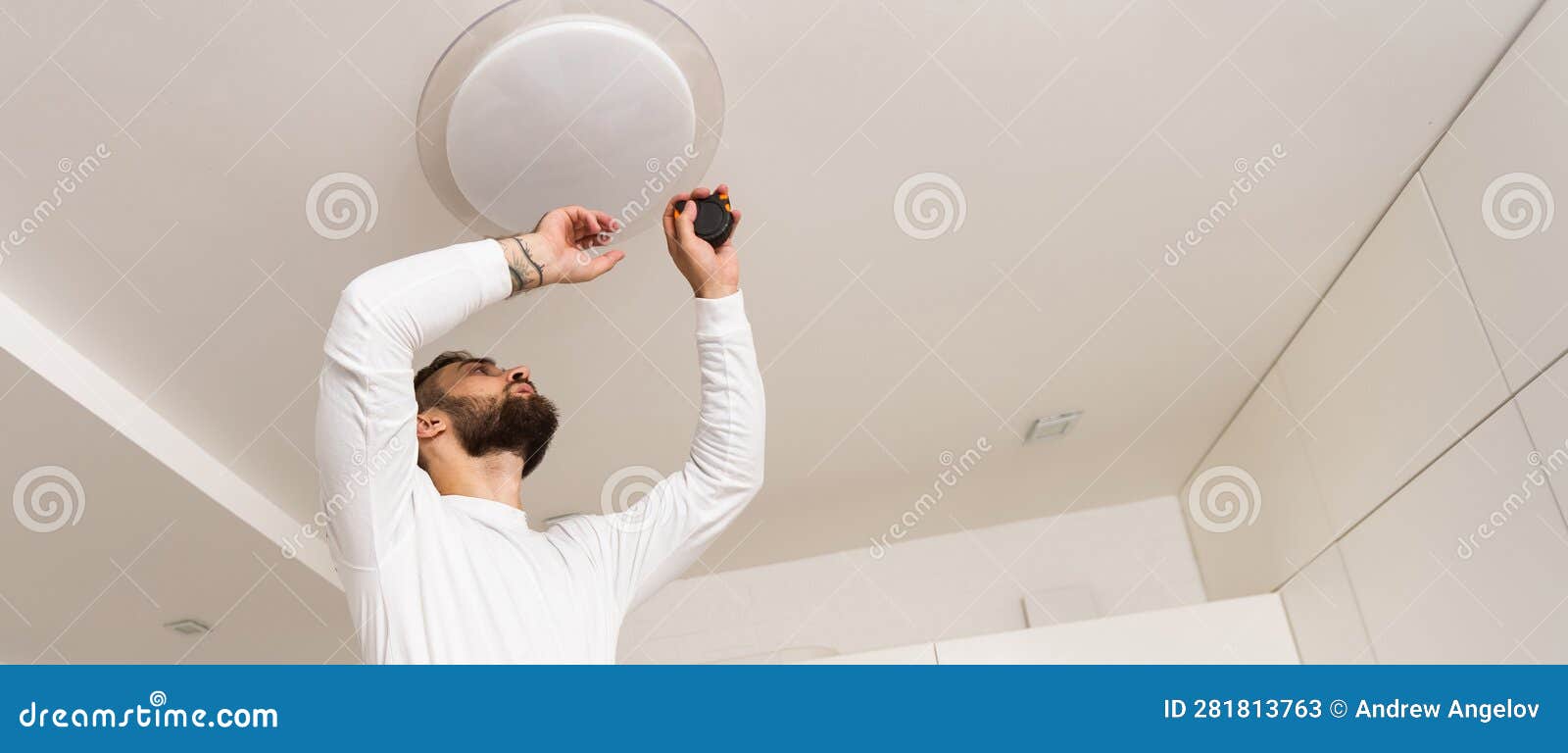 Home Ceiling Light Equipment Maintenance. Professional Electrician ...