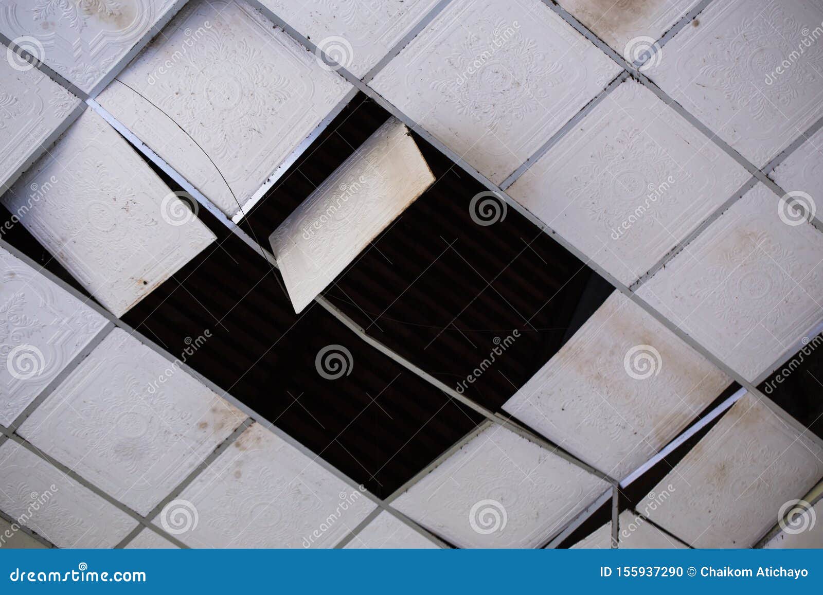 Home Ceiling Panels Damaged Stock Photo - Image of handyman, inside ...