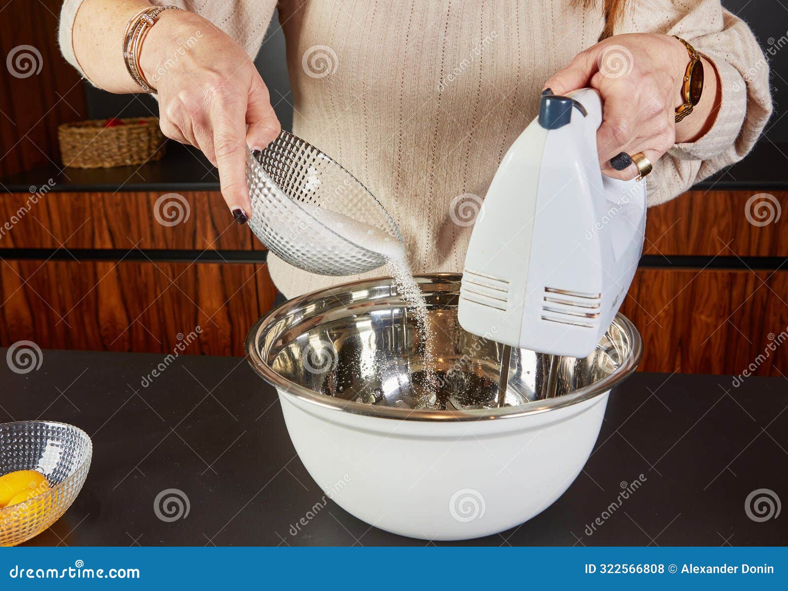 Home Chef Prepares Meringue Egg White Separation Stock Photo - Image of ...