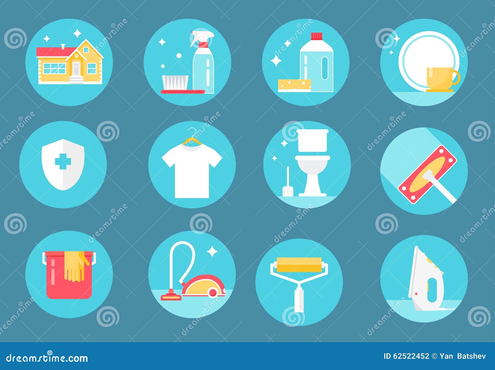 Home Cleaning Service, Agents and Tools Icons. Flat Design Stock Vector ...