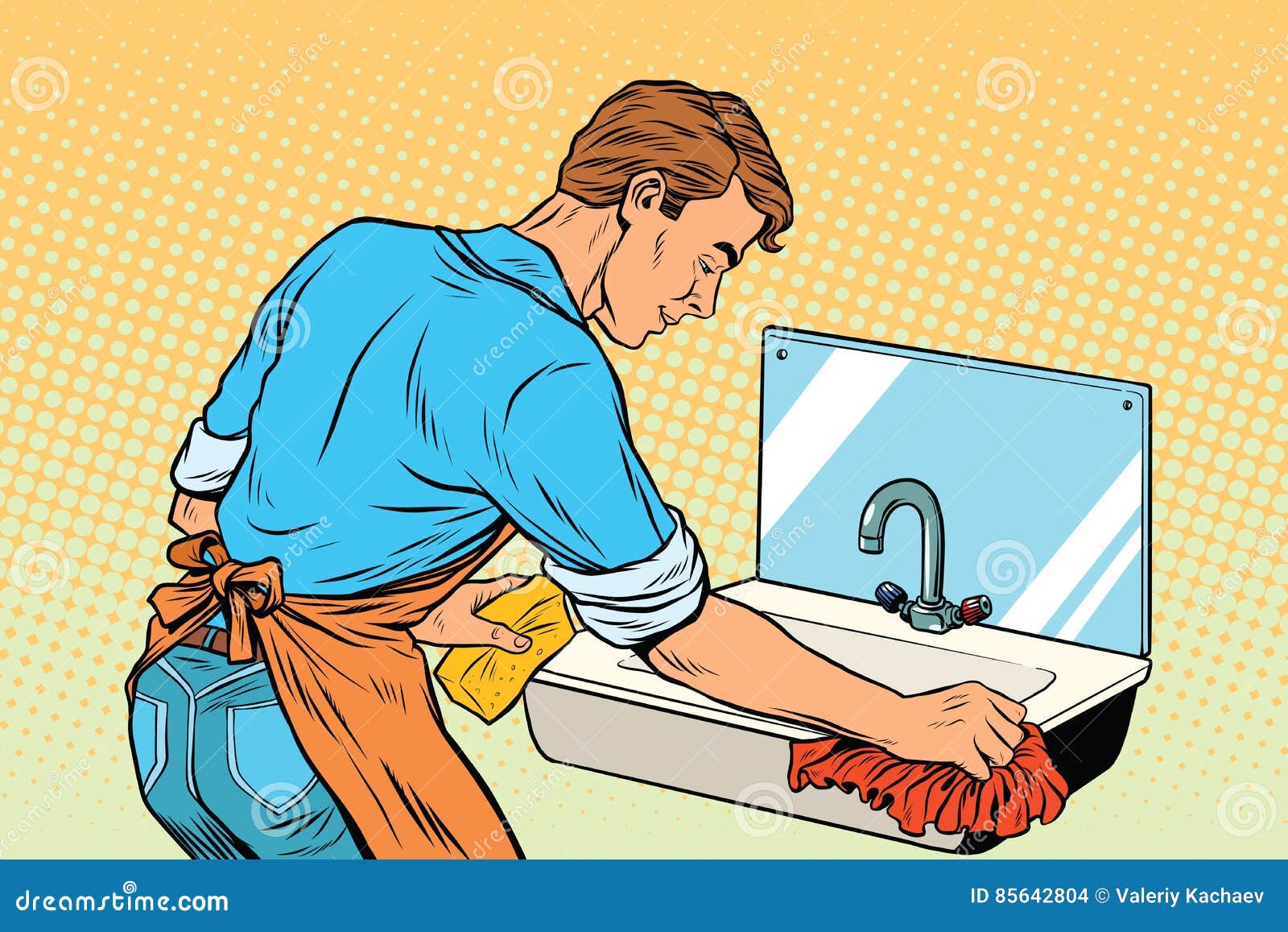 Home Cleaning Washing Kitchen Sinks, Man Works Stock Vector ...