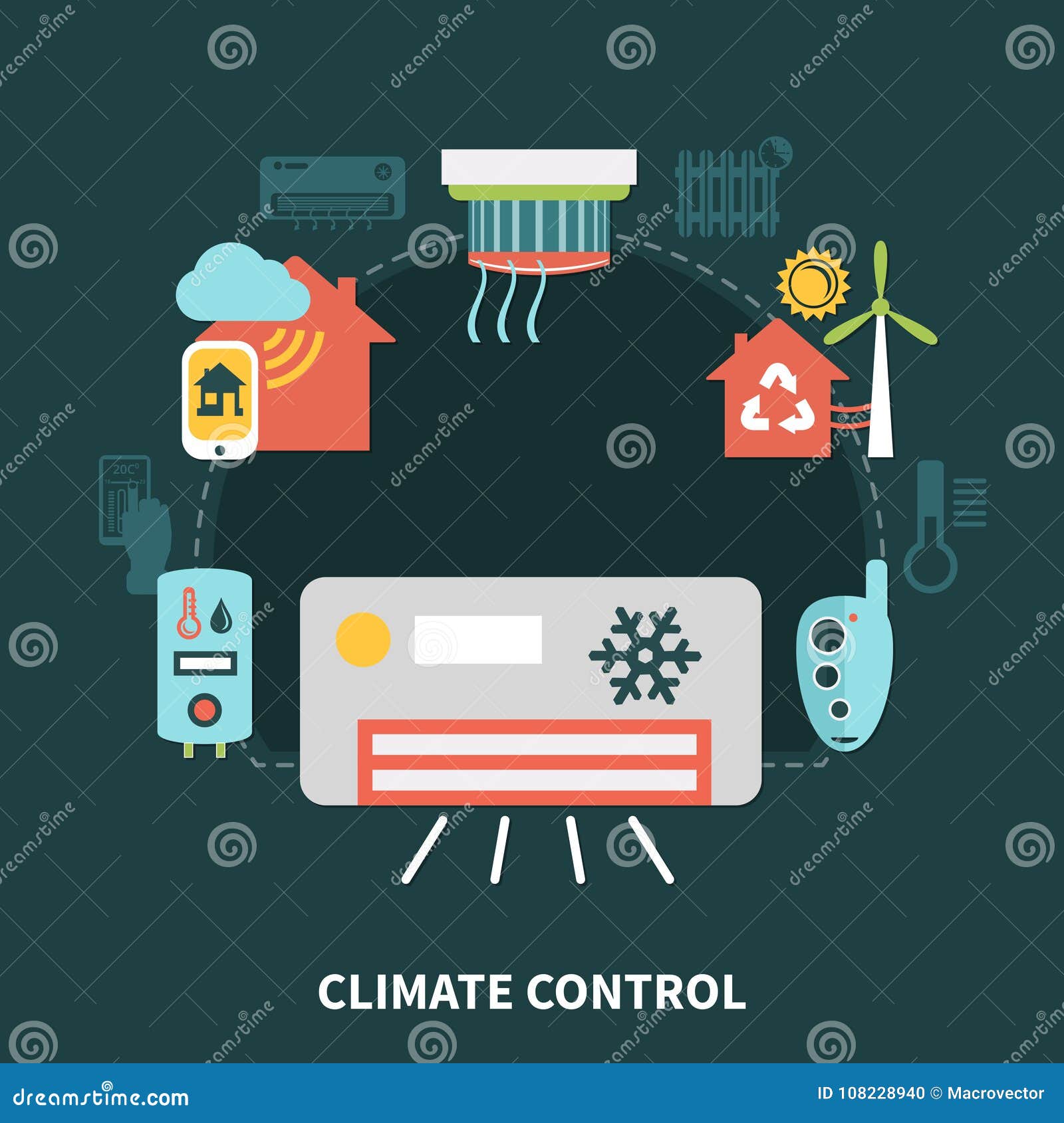 Home Climate Control Composition Stock Vector - Illustration of black ...