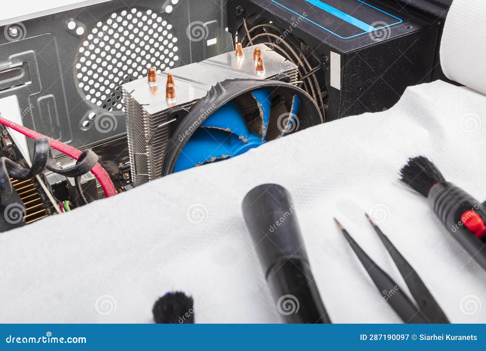 The Home Computer is Covered in Dust. Cable in the Mud. Concept ...