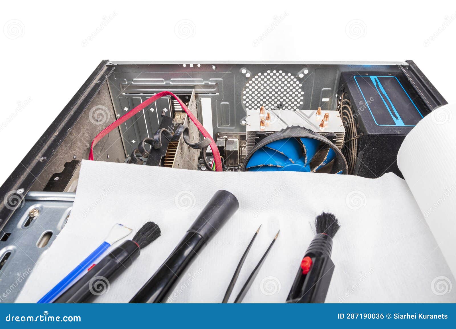 The Home Computer is Covered in Dust. Cable in the Mud. Concept ...